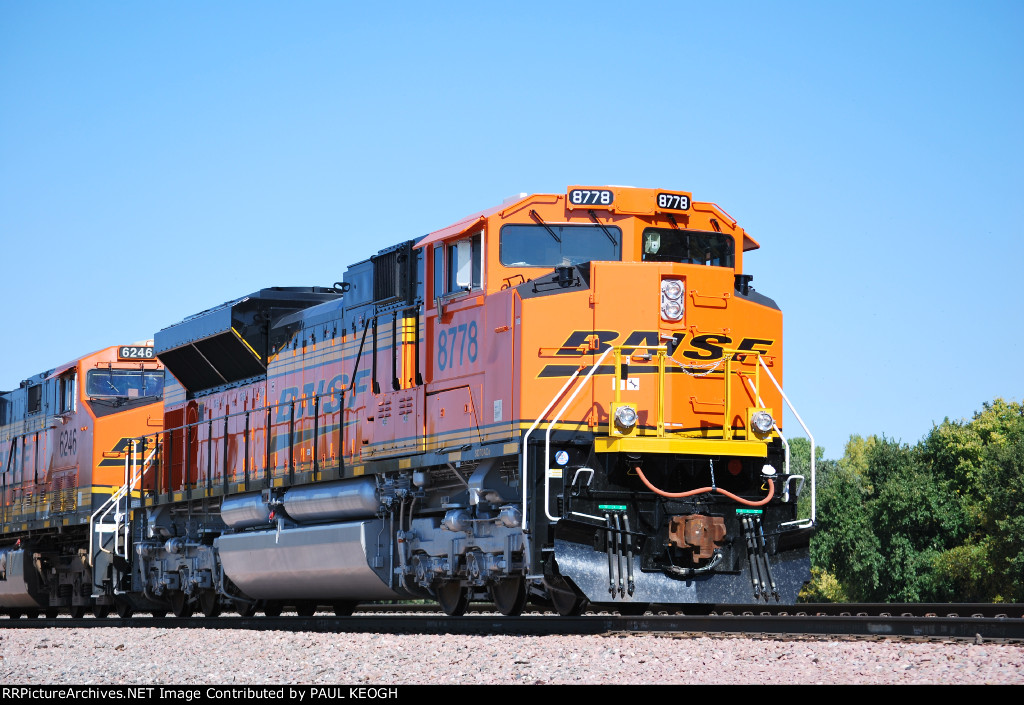 BNSF 8778 sits on Main #1 at Mile Post 24.4 waiting to Head east to BNSF Lincoln Yard with a ...